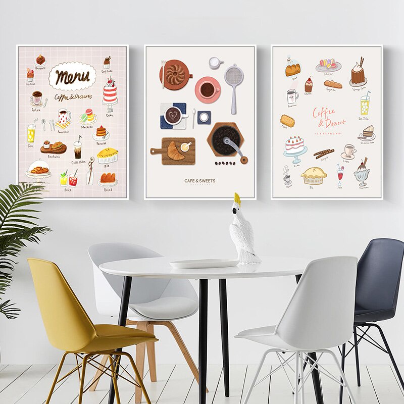 Nordic Macaron Cake Coffee Poster Food Drink Tool Wall Art Print ...