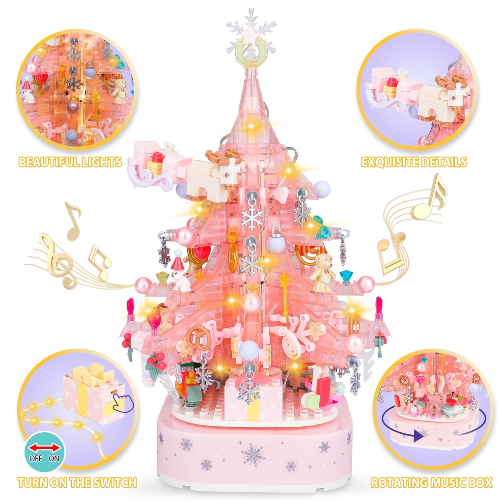MOC Pink Crystal Christamas Tree Music Box Building Blocks DIY Idea ...