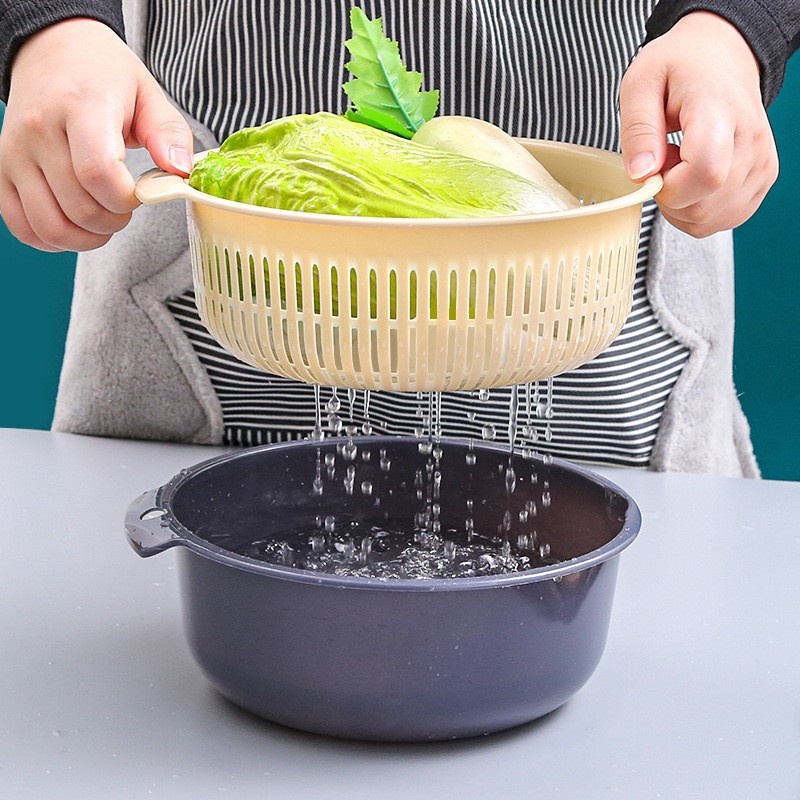 Kitchen Double Drain Basket Fruit Vegetable Washing Strainer ...