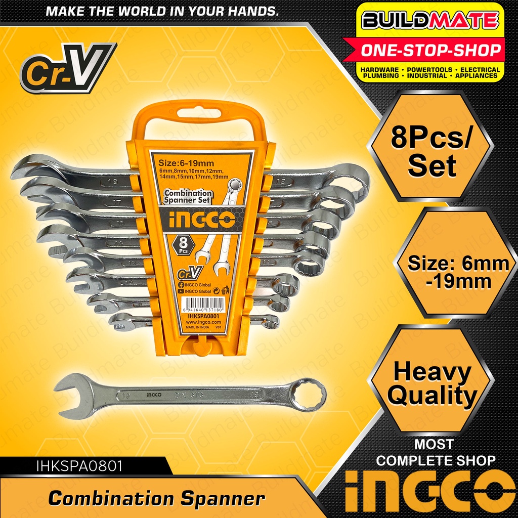 BUILDMATE Ingco Combination Spanner Wrench Set 6PCS / 8PCS Open End & 12point Wrench Repair Tool ...