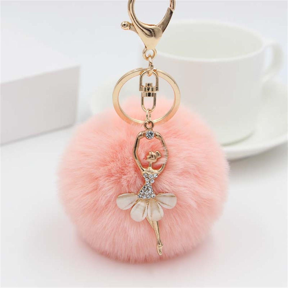 Cute Hairball Keychain Fashion Rhinestone Ballet Girl Keyring For Women ...