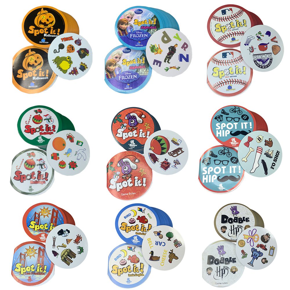 Dobble Cards Spot It Game Toy With Metal Box Red Halloween Sports ...