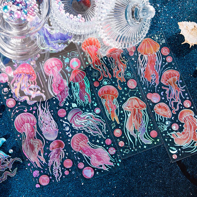 2 Sheets Cute Jellyfish Stickers PET Transparent Marine Animal Sticker ...