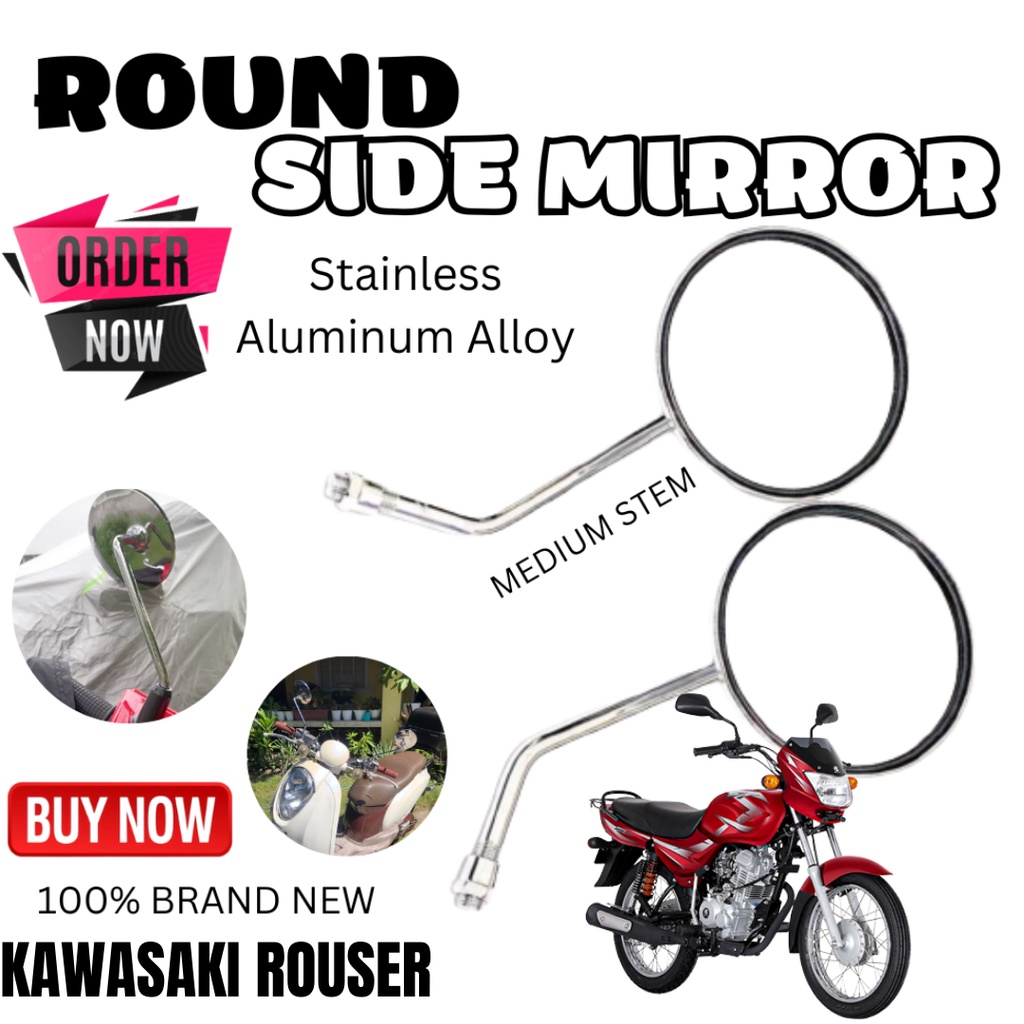 MOTORCYCLE ROUND SIDE MIRROR FOR KAWASAKI ROUSER| MADE IN ALUMINUM ...