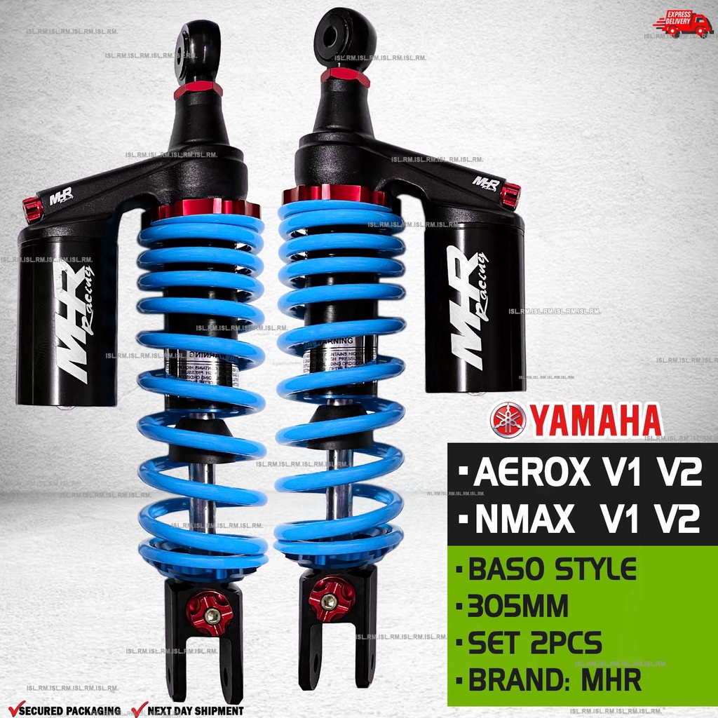Yamaha NMAX AEROX V1 V2 Rear shock absorbers Black Blue 2pcs with Baso ...