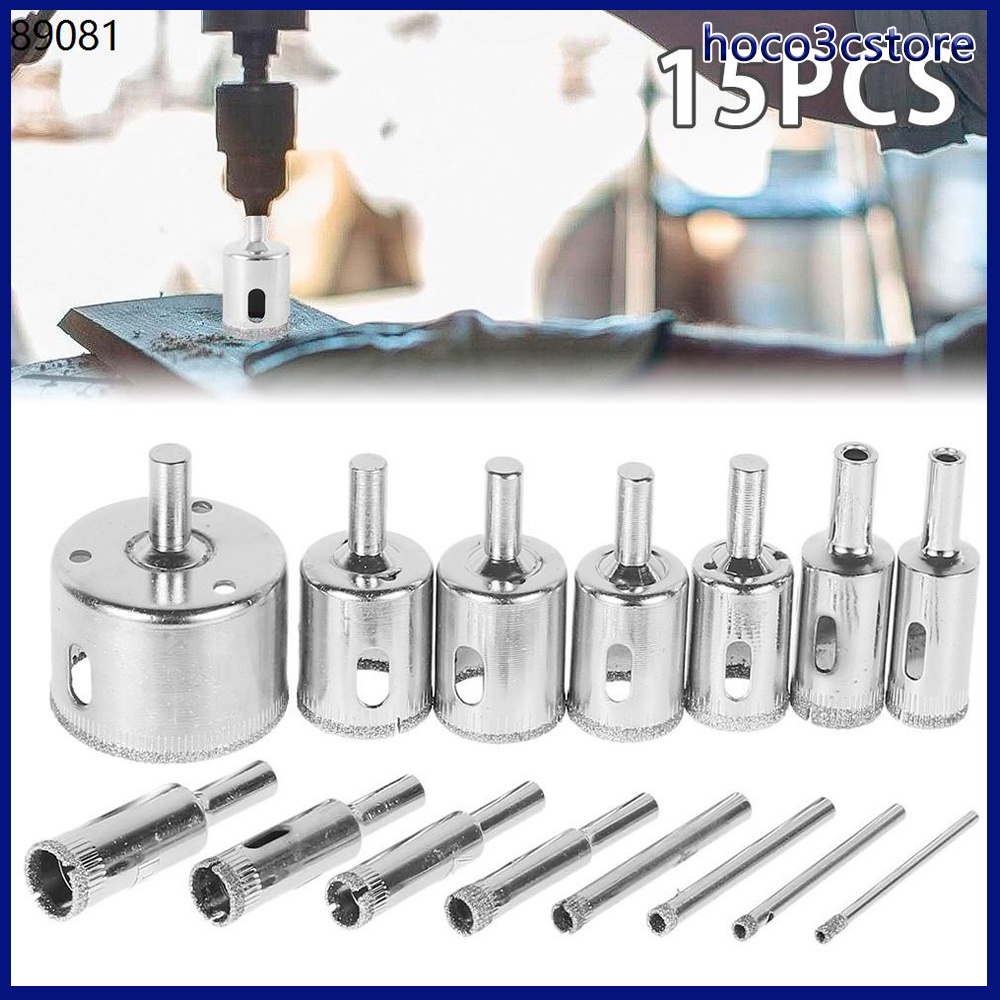 15pcs Diamond Tool Drill Bit Hole Saw Set 6mm-50mm Diamond Coated Drill ...