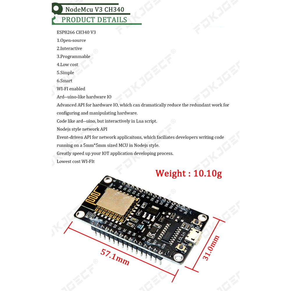 Wireless module NodeMcu v3 CH340 Lua WIFI Internet of Things development board ESP8266 with pcb ...