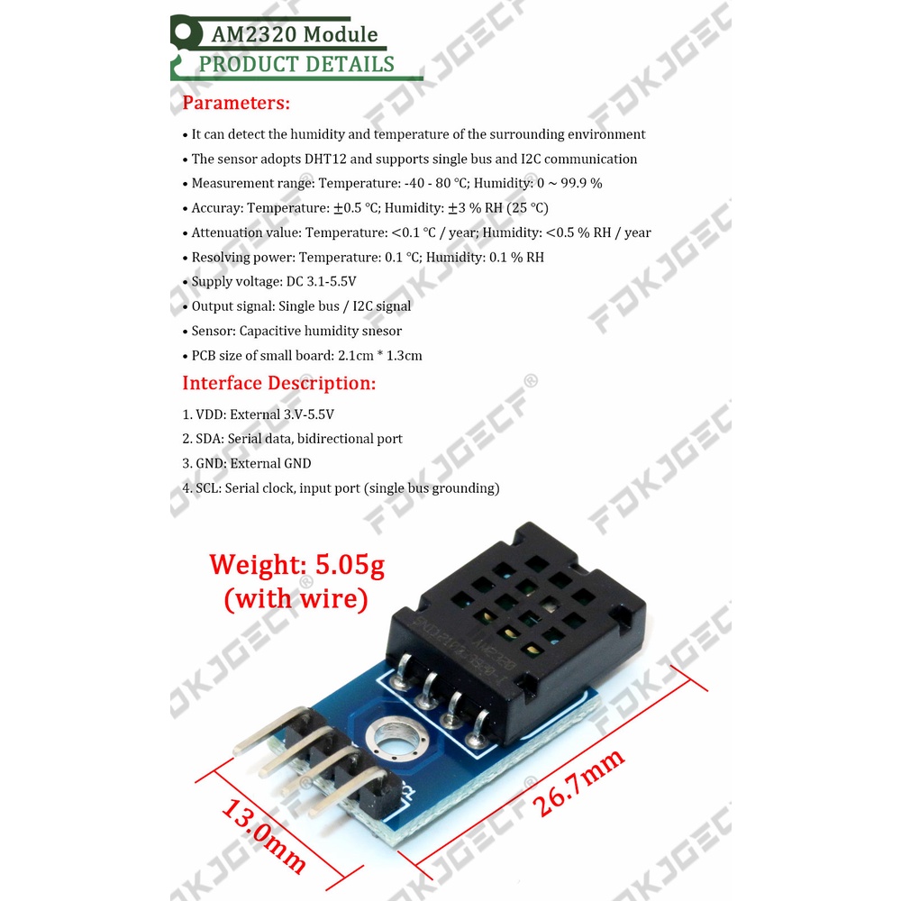 DHT12 AM2320 Digital Temperature&Humidity Sensor Module Single Bus I2C ...