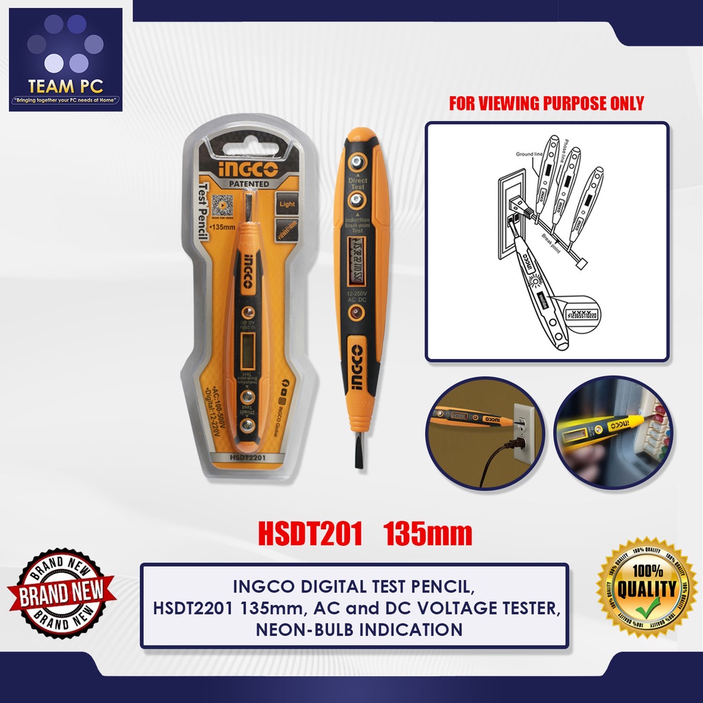 INGCO DIGITAL TEST PENCIL, HSDT2201 135mm, AC and DC VOLTAGE TESTER ...