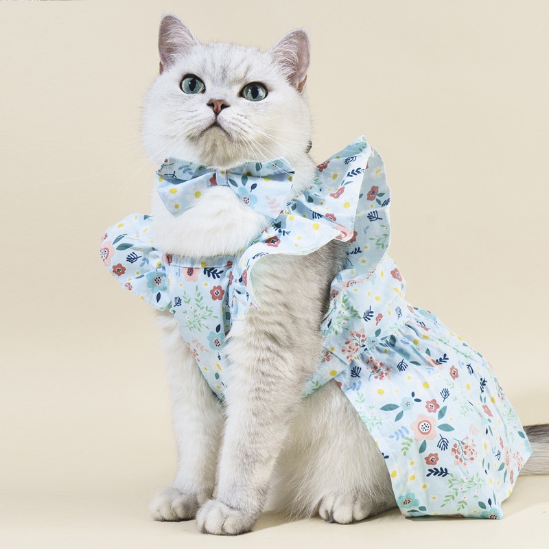Floral Dog Long Dress for Shih Tzu Female Birthday Cotton Pet Clothes ...