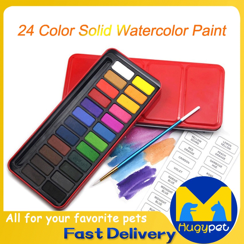 24 Colors Solid Watercolor Paint Art Gift Set With Detail Painting ...