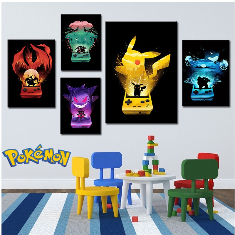 Pokemon Anime Kids Room Bedroom Gift Wall Art Deco Portrait Comic Wave ...