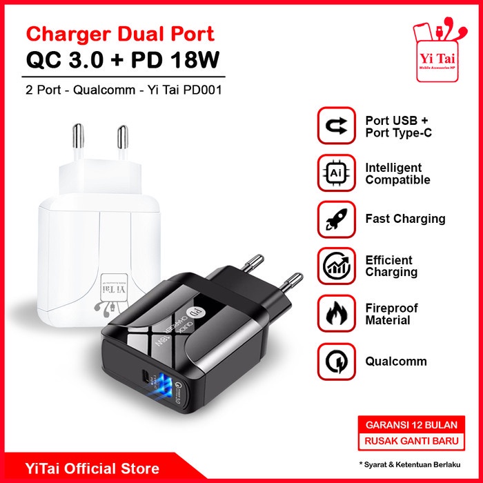 Charger Hp Quick Charging PD001 2 Port USB+Type C QC 3.0 CG02 | Shopee ...