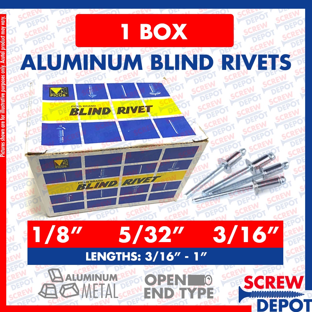 1BOX 1/8 5/32 3/16 inch Aluminum Blind Rivets or Pop Rivets 3/16 1/4 5/ ...