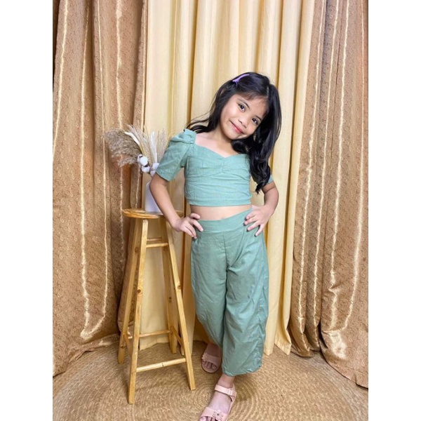 Little Vella Puff Sleeve Crop Top with Square Pants ( 4-7 Years Old ...
