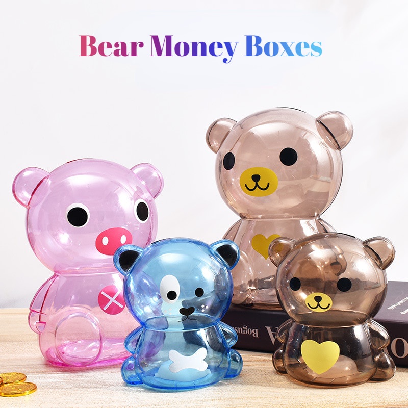 10cm Cartoon Bear Coin Banks Transparent Large Capacity Piggy Bank ...