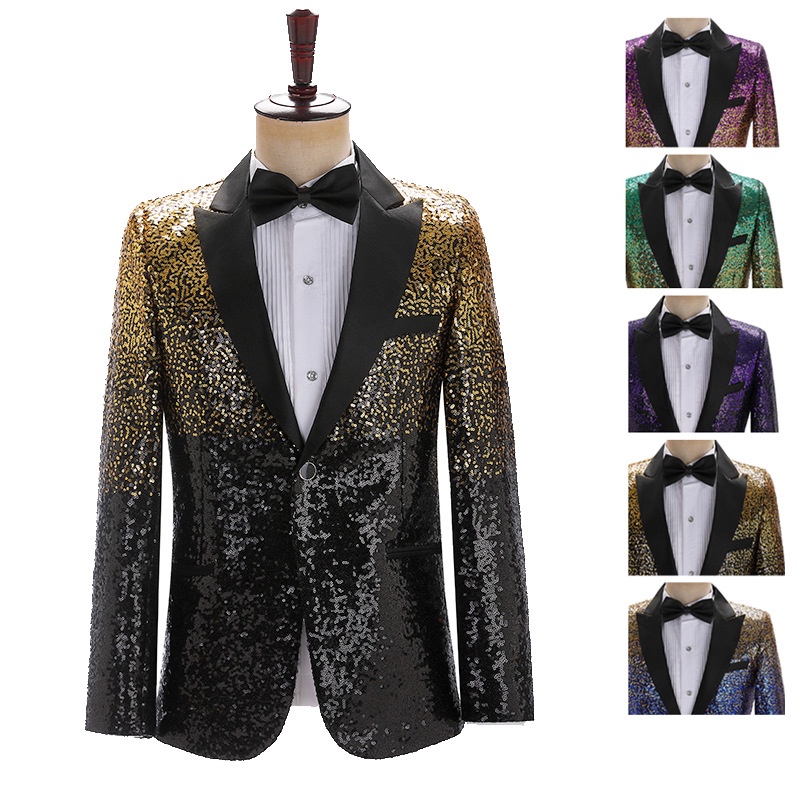 New Men's Gradual Change Sequins Stage Show Dress Color Suit Top Night ...