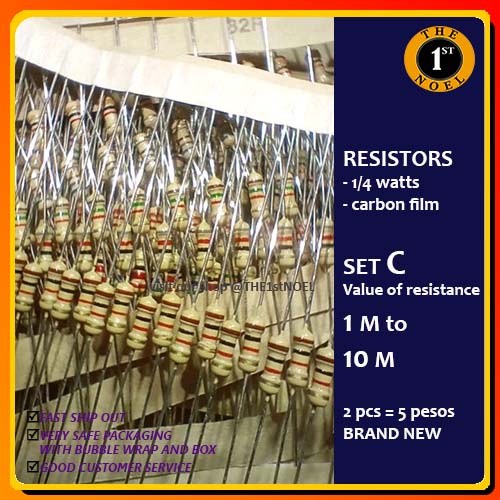 2 PCS 1/4W CARBON FILM RESISTOR 5％ 1M Ohm TO 10M Ohms (SET C) | Shopee ...