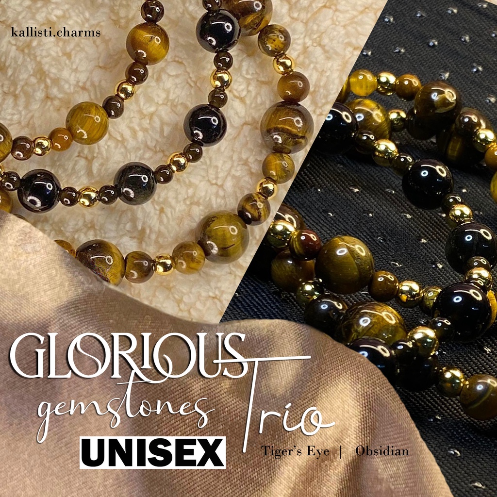 Glorious Gemstones Trio Bracelets - Tiger's Eye and Obsidian UNISEX ...
