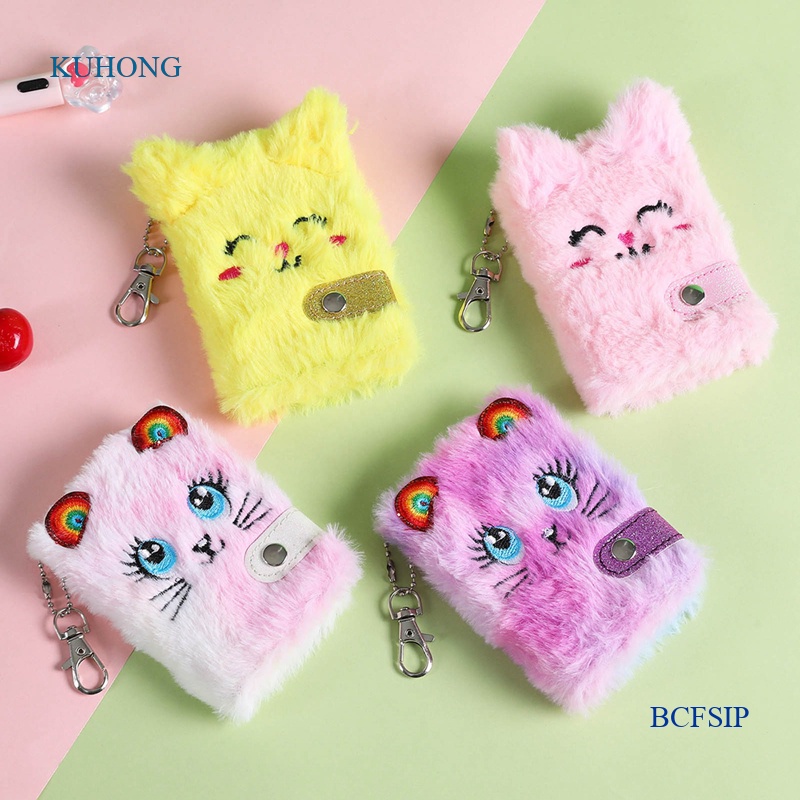 KUHONG Small Size Rainbow Furry Fluffy Plush Notebook Mini Plush ...