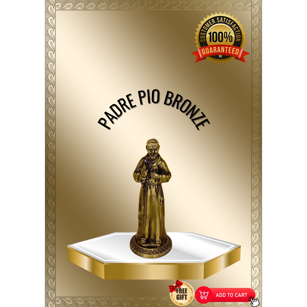 St. Padre Pio bronze 9cm (metal car table altar church portable décor figurine santo religious ...