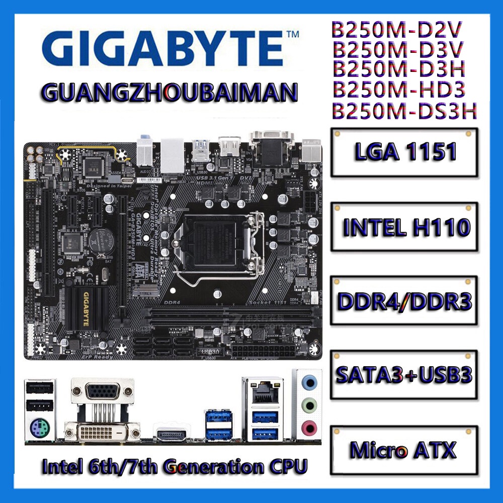 HWMY Used gigabyte GA-B250M-D2V GA-B250M-D3V GA-B250M-D3H GA-B250M-DS3H ...