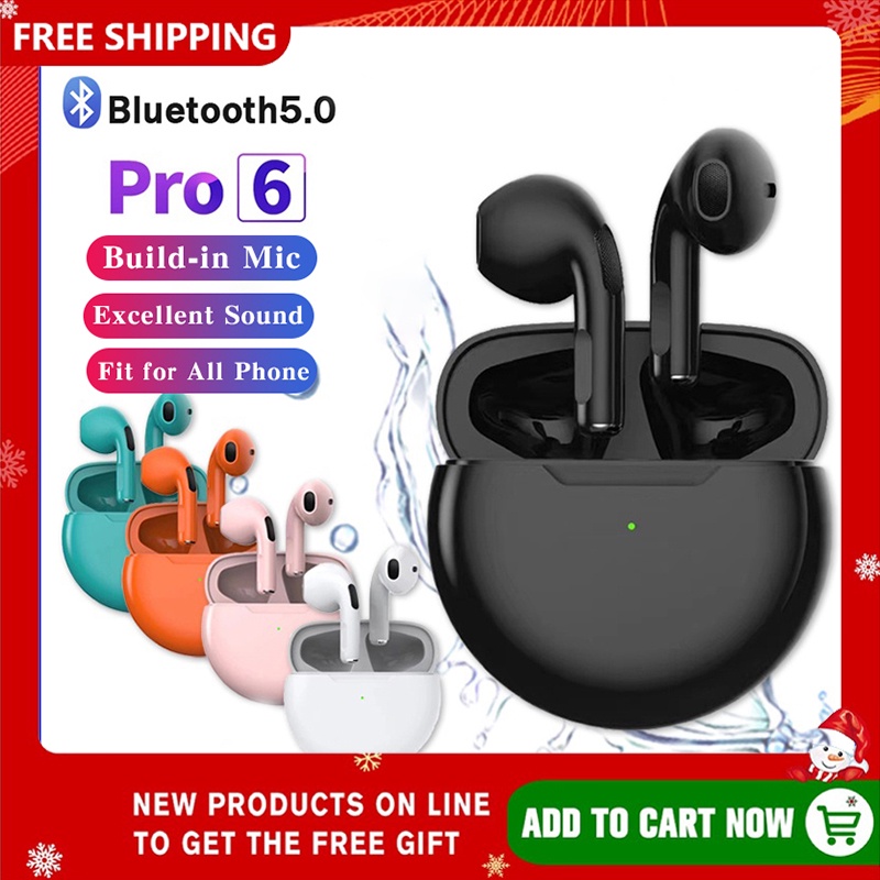 Pro6 Wireless Earphones 7 Colors Build-in Mic Earbuds Hi-Fi Sound ...