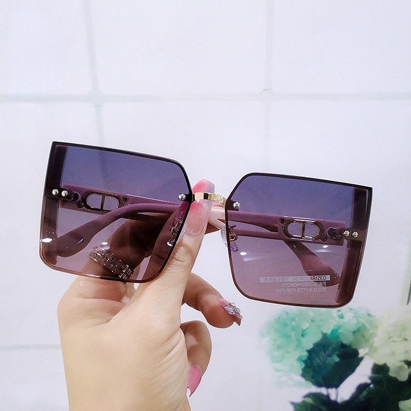 Large frame chipped gradient color shading polarizing sunglasses ins ...