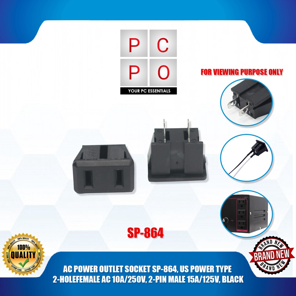 AC POWER OUTLET SOCKET SP-864, US POWER TYPE, 2-HOLE FEMALE AC 10A/250V ...