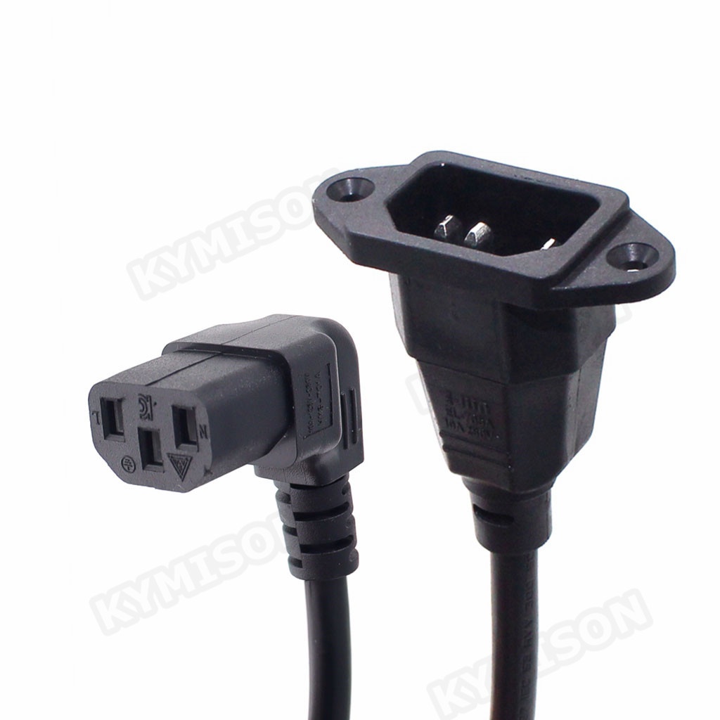 IEC320 C14 to C13 Extension cord,C14 with screw holes and C13 Up Angled ...