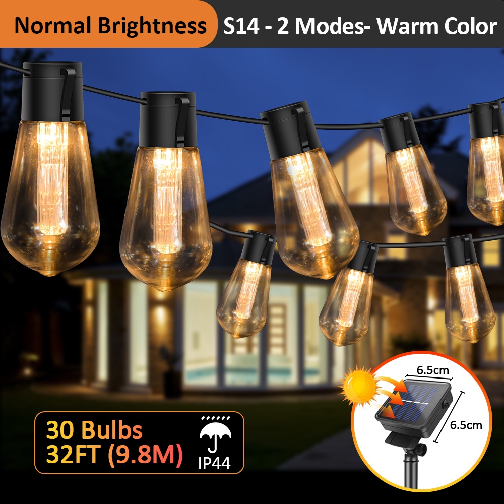 S14/G50 Solar string lights Outdoor Patio Globe Fairy String Lights ...