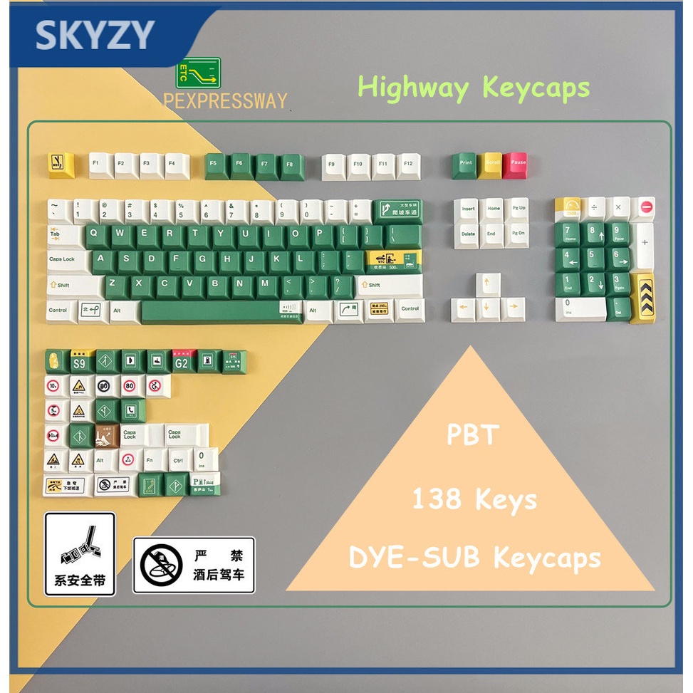 138 Keys Highway Keycaps Cherry Profile Green PBT Dye Sub Mechanical ...