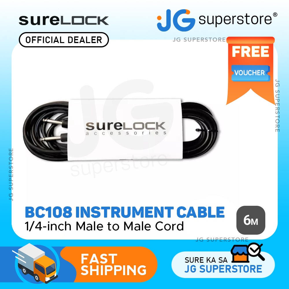 Surelock 20ft PVC Jacket Instrument Cable w/ 1/4" Male to Male Plugs | BC307 | JG Superstore ...