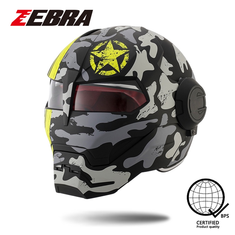 ZEBRA Motorcycle Helmets YM-822-IRM Open Face Modular Motor Helmet ...