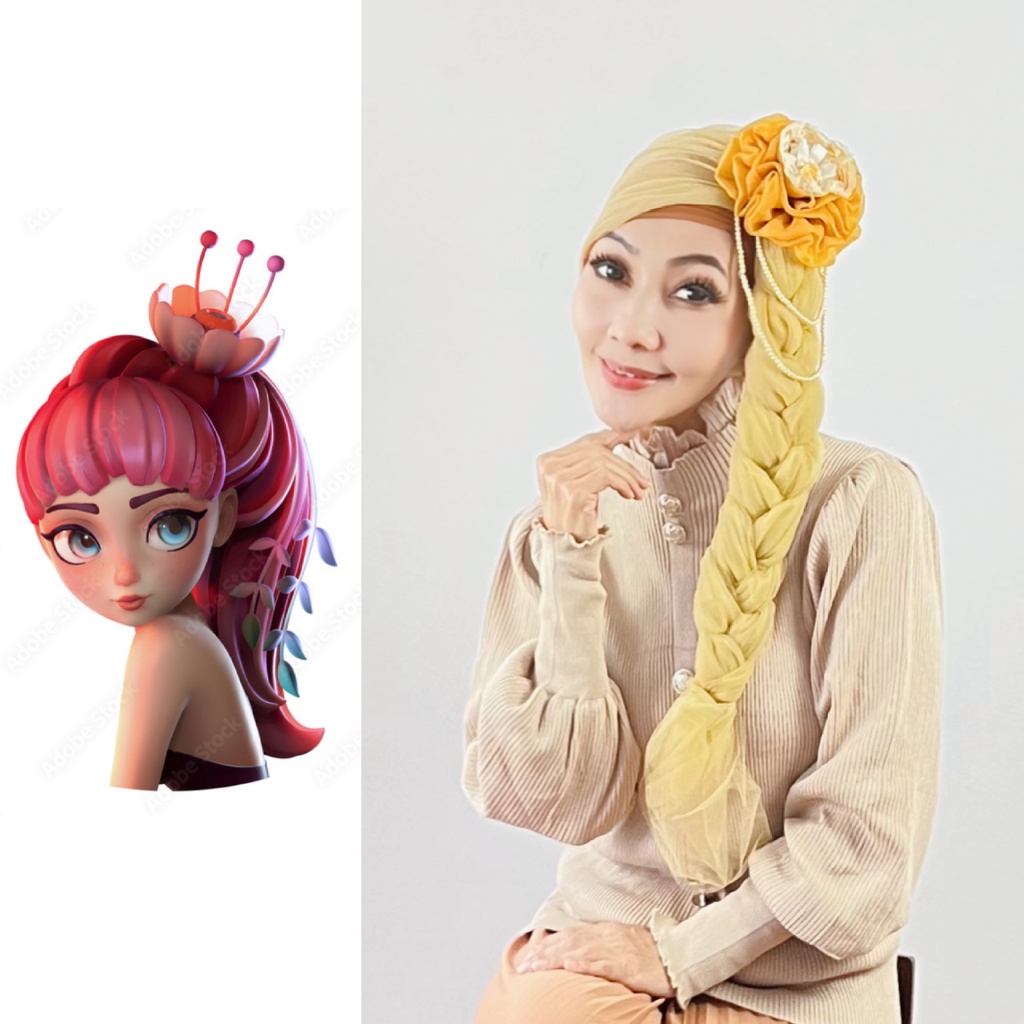 Character Hijab 'Braid' Hair Hijab - Nonnetedy | Shopee Philippines