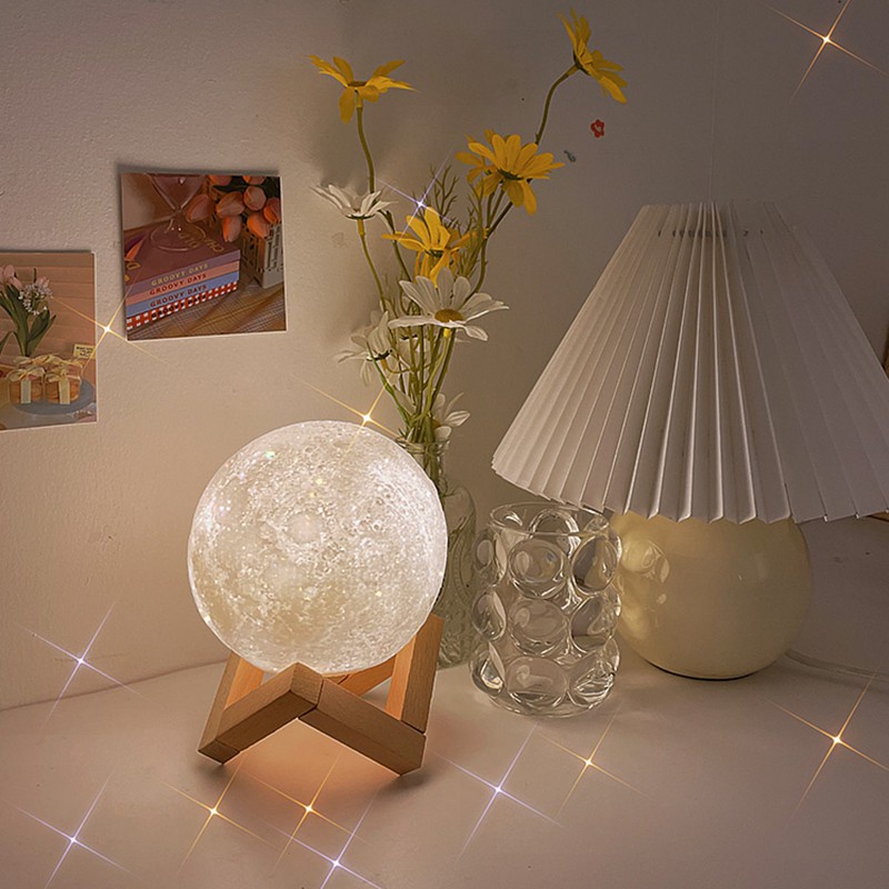 3D Moon Night Light Ins Style LED Table Lamp Girls Bedroom Bedside ...