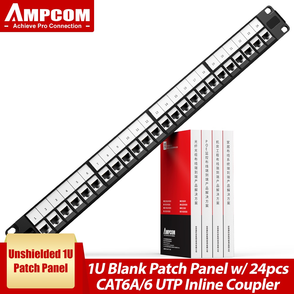 AMPCOM Patch Panel , 24 Port Patch Panel Pass Through, RJ45 UTP Thru ...