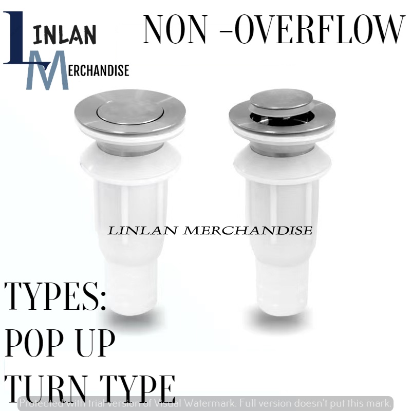 1 PC Short Stainless/PVC Flap Sink Drain (NON-OVERFLOW) (TURN TYPE ...