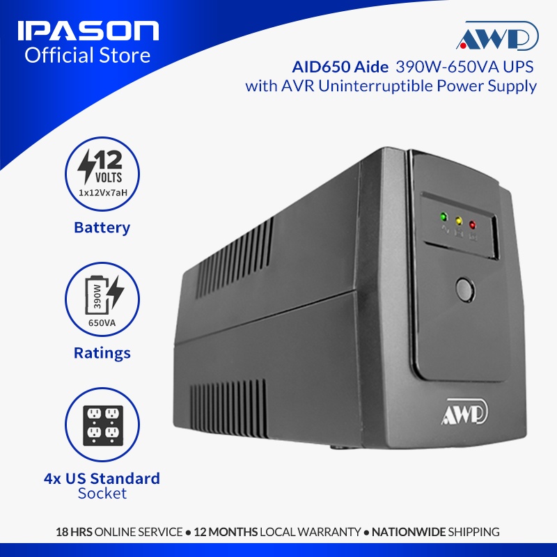 Ipason AWP AID650 Aide 390W-650VA UPS with AVR Uninterruptible Power ...