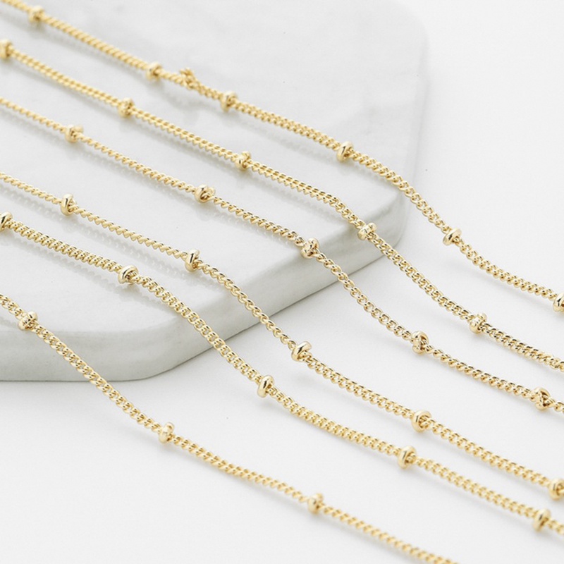 1Meter Gold Plated Solid Brass Satellite Chain Beaded Curb Thin Chain ...