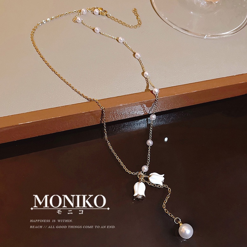 MONIKO Original Design 18k Gold Plated White Tulip Pendant Flower Pearl ...