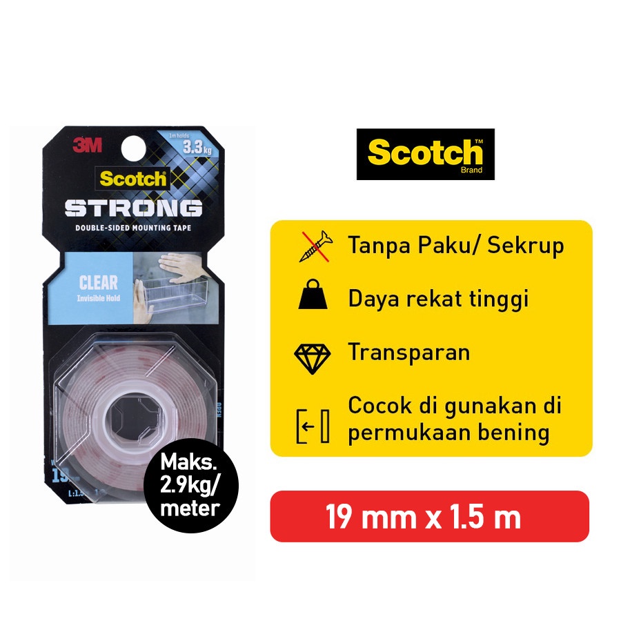 3M Scotch 410-S19 Mounting Tape Transparent 19mm x 1.5m | Shopee ...