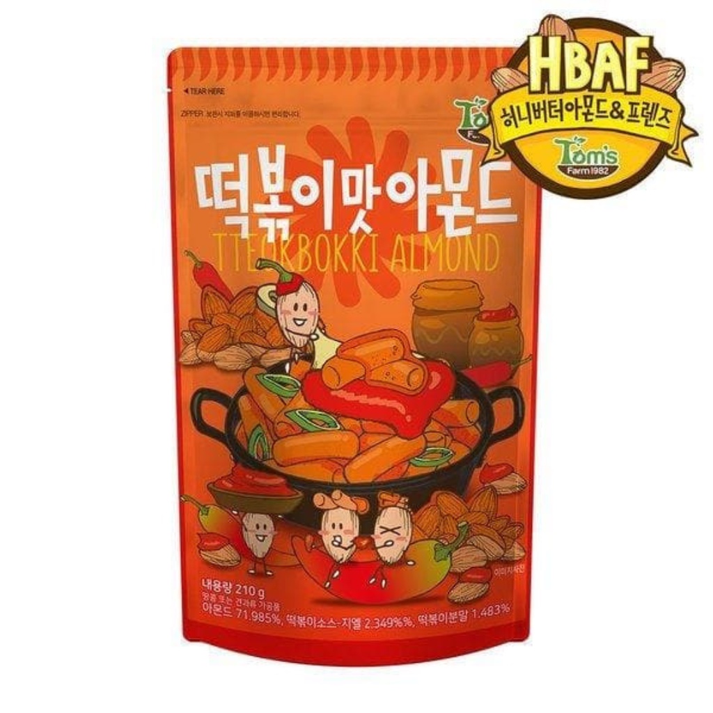 Korea HBAF Flavored Almond Snacks Honey Tteokbokki Cookies & Cream Injeolmi Carrot Cake Tom's ...