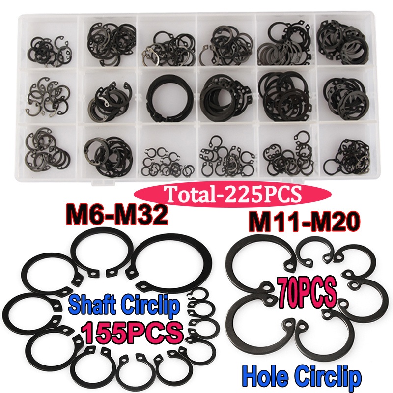 225PCS Circlip Set External/Internal Retaining E-type Cir clip Lock ...