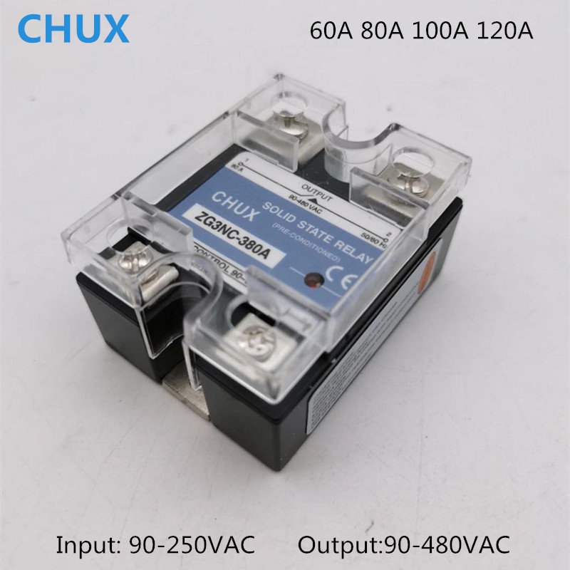 CHUX SSR Relays 60A 80a 100A 120A 220V AC to AC 380V Single phase Solid ...
