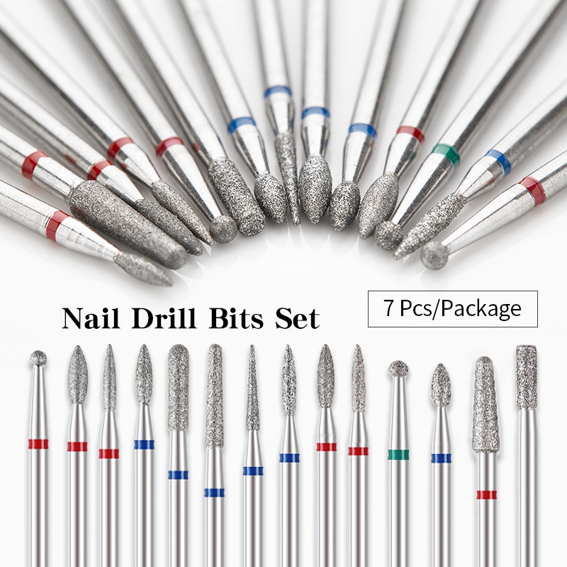 7pcs/set Diamond Nail Drill Bit Rotery Electric Milling Cutters for Pedicure Manicure Files ...