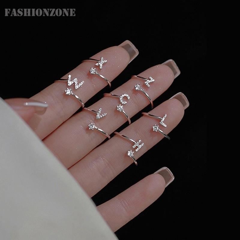 Zircon A-Z Ring 925 Silver Initial Letters Rings 26 English Alphabet ...