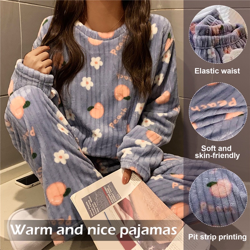 Pajama pambabae winter coral fleece Korean version long-sleeved velvet ...