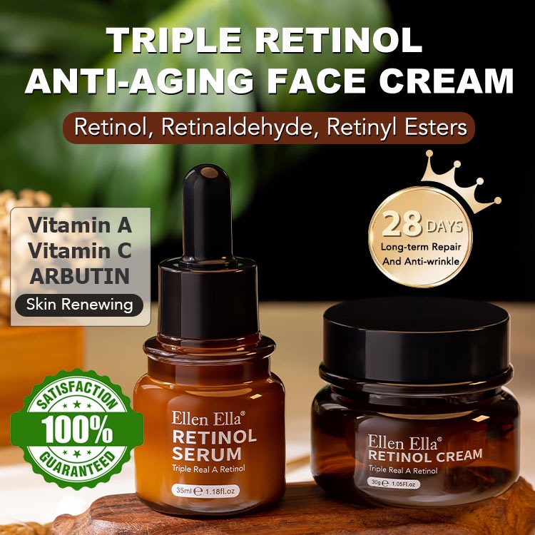 ELLEN ELLA Triple Retinol Set Collagen Face Cream+Facial Serum VA Anti ...