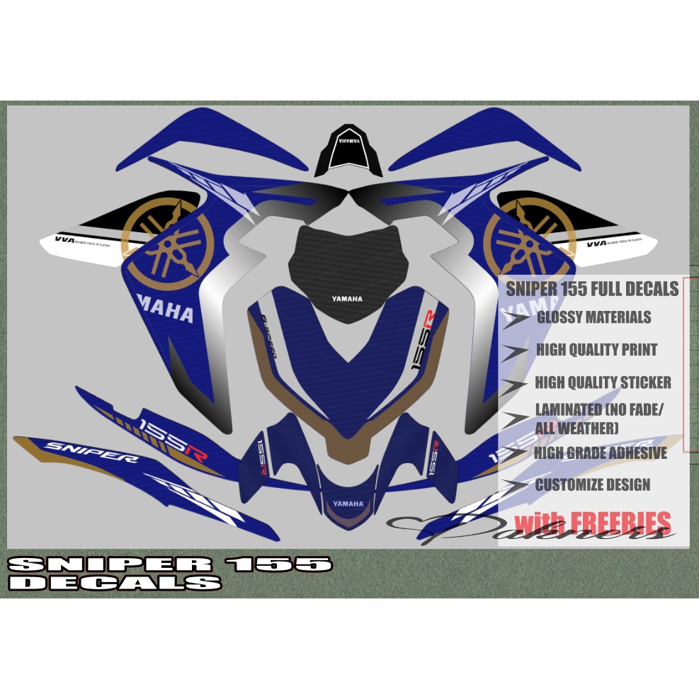Sniper 155 Yamaha Y16ZR RACE BLUE Decals Glossy Material Sticker ...